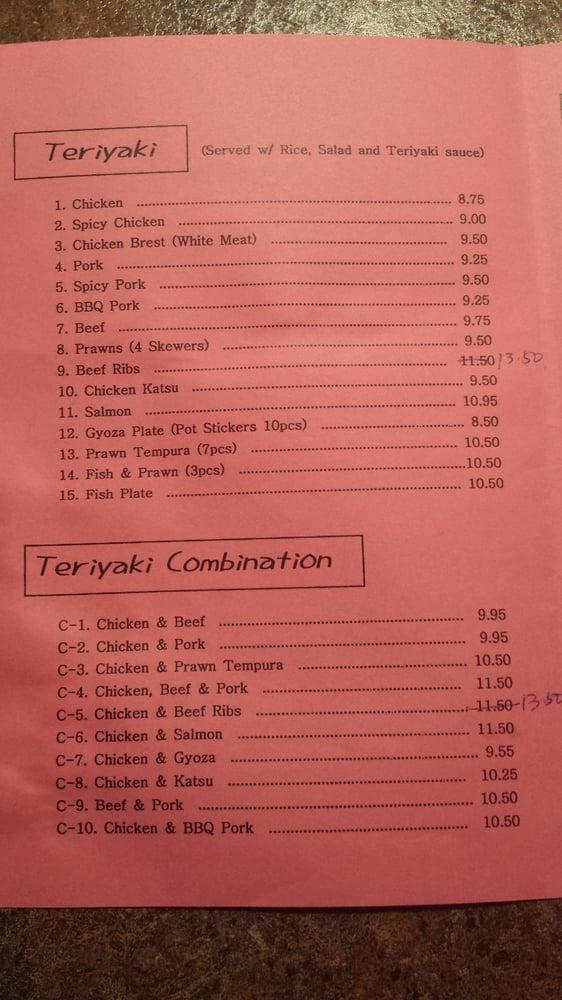 Menu at Tokyo Stop Teriyaki restaurant, Oak Harbor