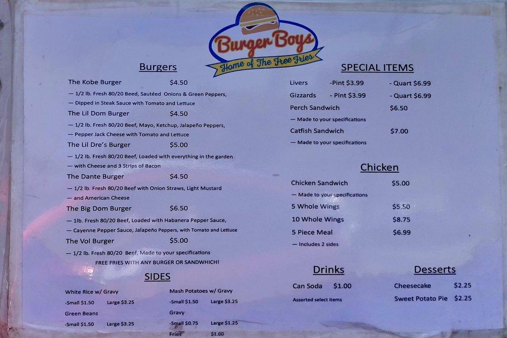 Menu at Burger Boys restaurant, Knoxville