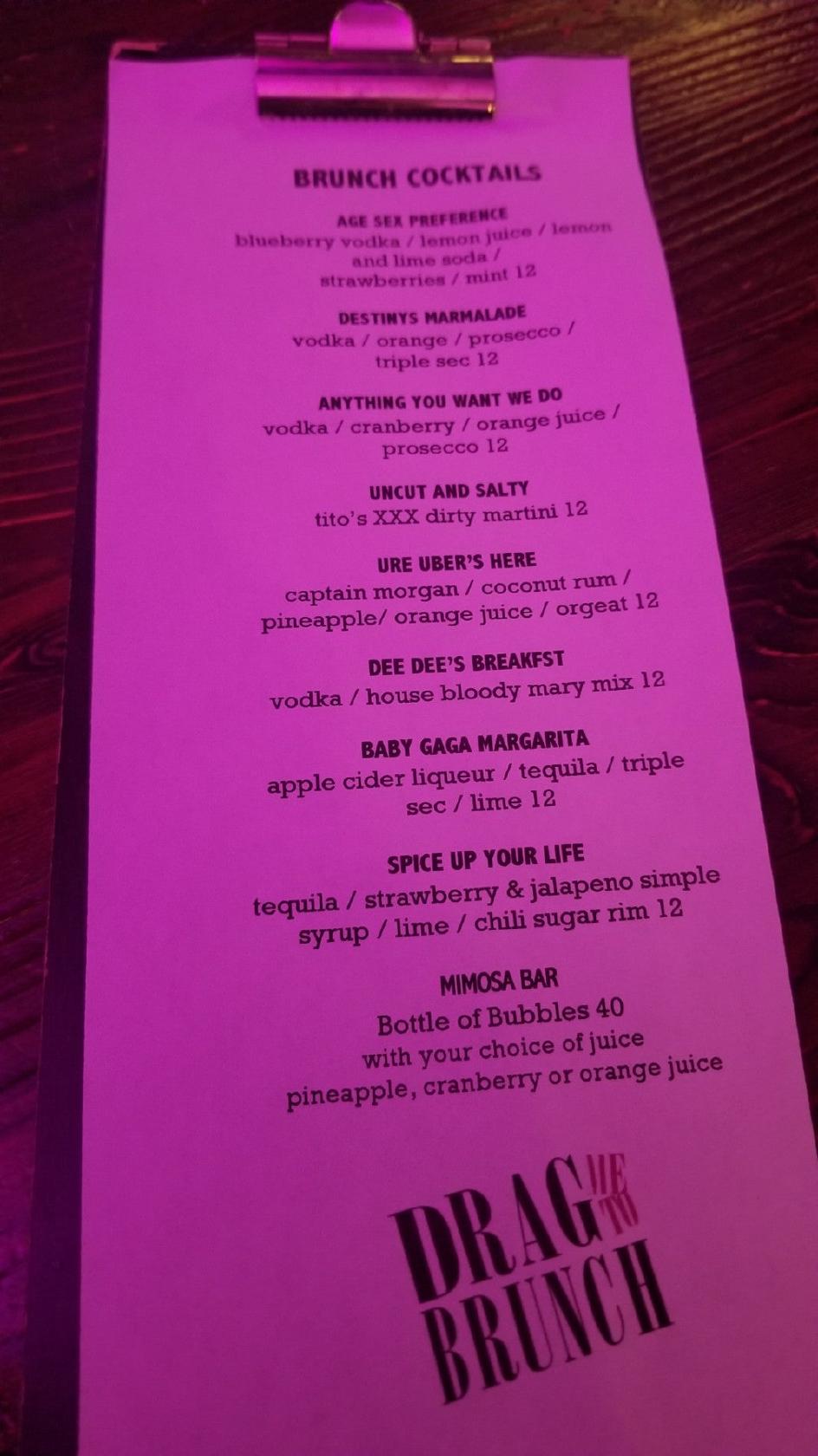 Menu at Carrie Nation Cocktail Club, Boston