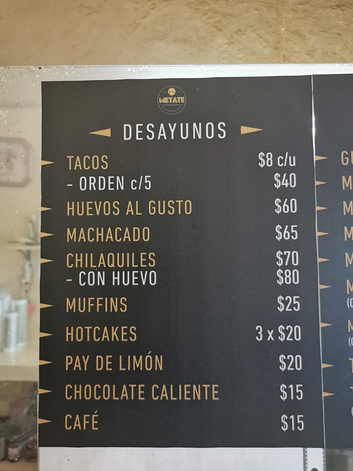 Menu at El Metate restaurant, Monterrey, 15 de Mayo 210