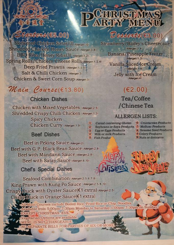Menu at Golden Jade restaurant, Waterford, Dunmore Rd