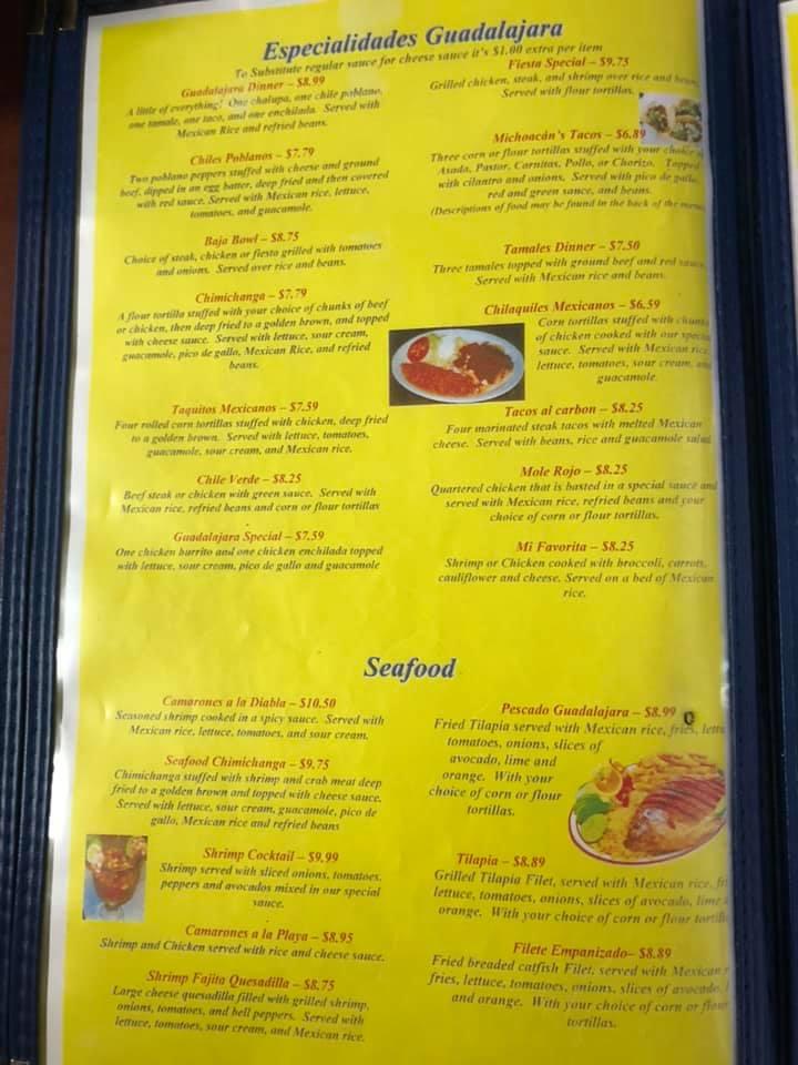 Menu at Guadalajara Mexican Restaurant, Paducah, US-45