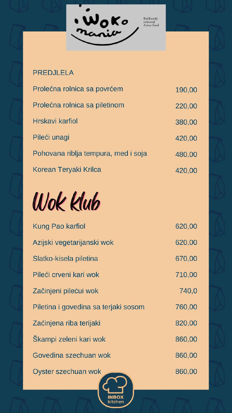 Menu at Inbox Kitchen restaurant, Belgrade