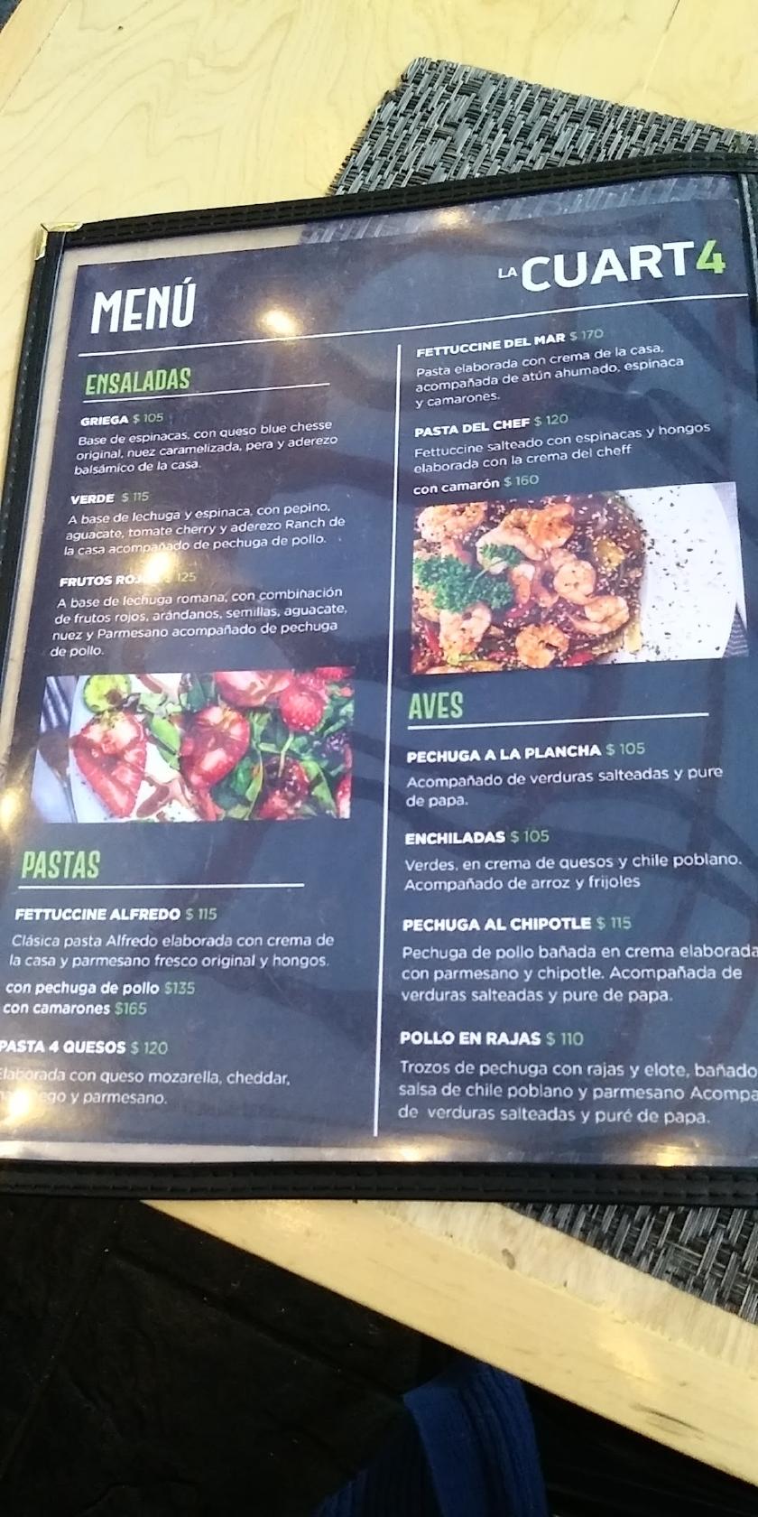 Carta de La Cuarta Restaurante, Ensenada