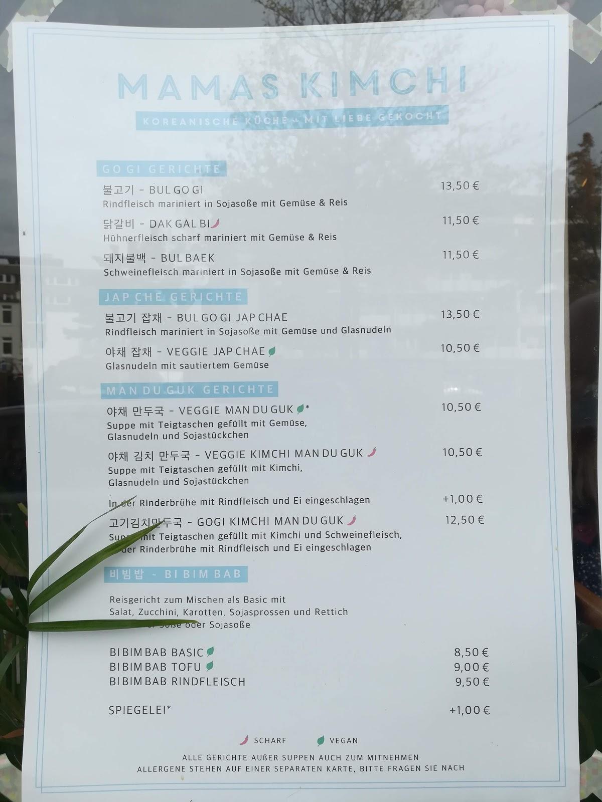 Menu at MAMAS KIMCHI restaurant, Wuppertal