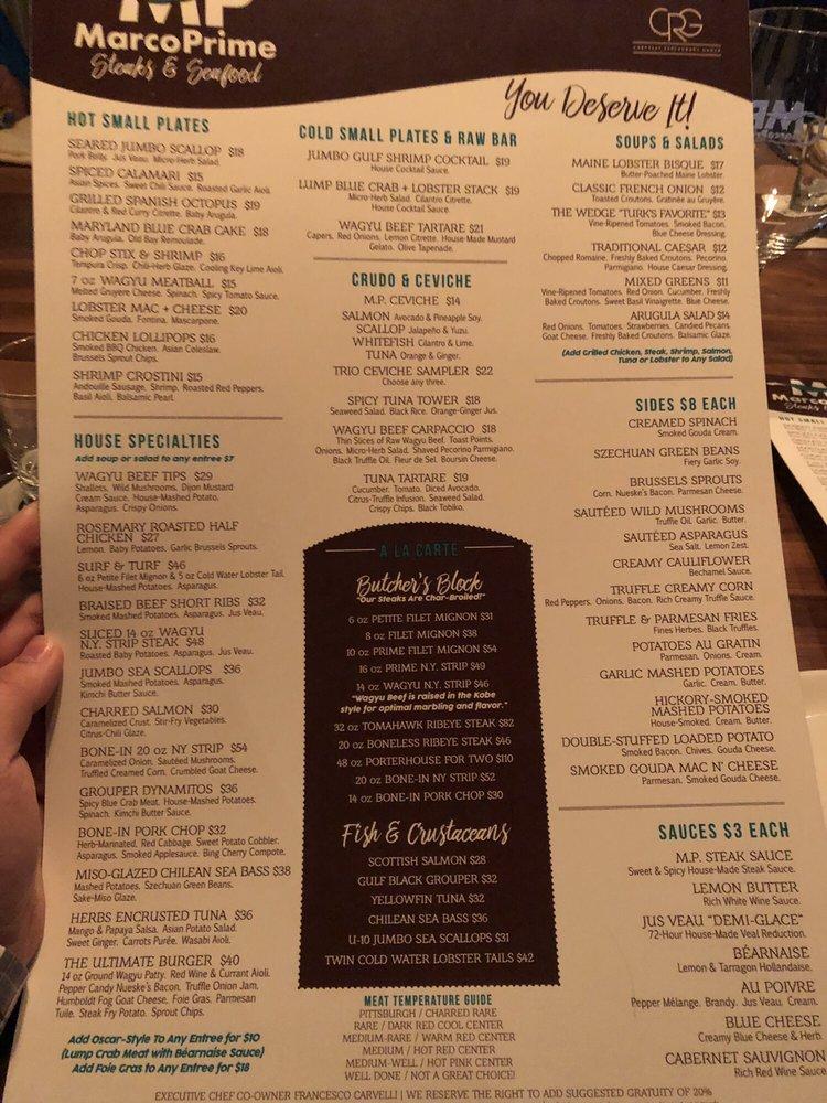 Menu at Marco Prime Steak & Seafood Restaurant, Marco Island