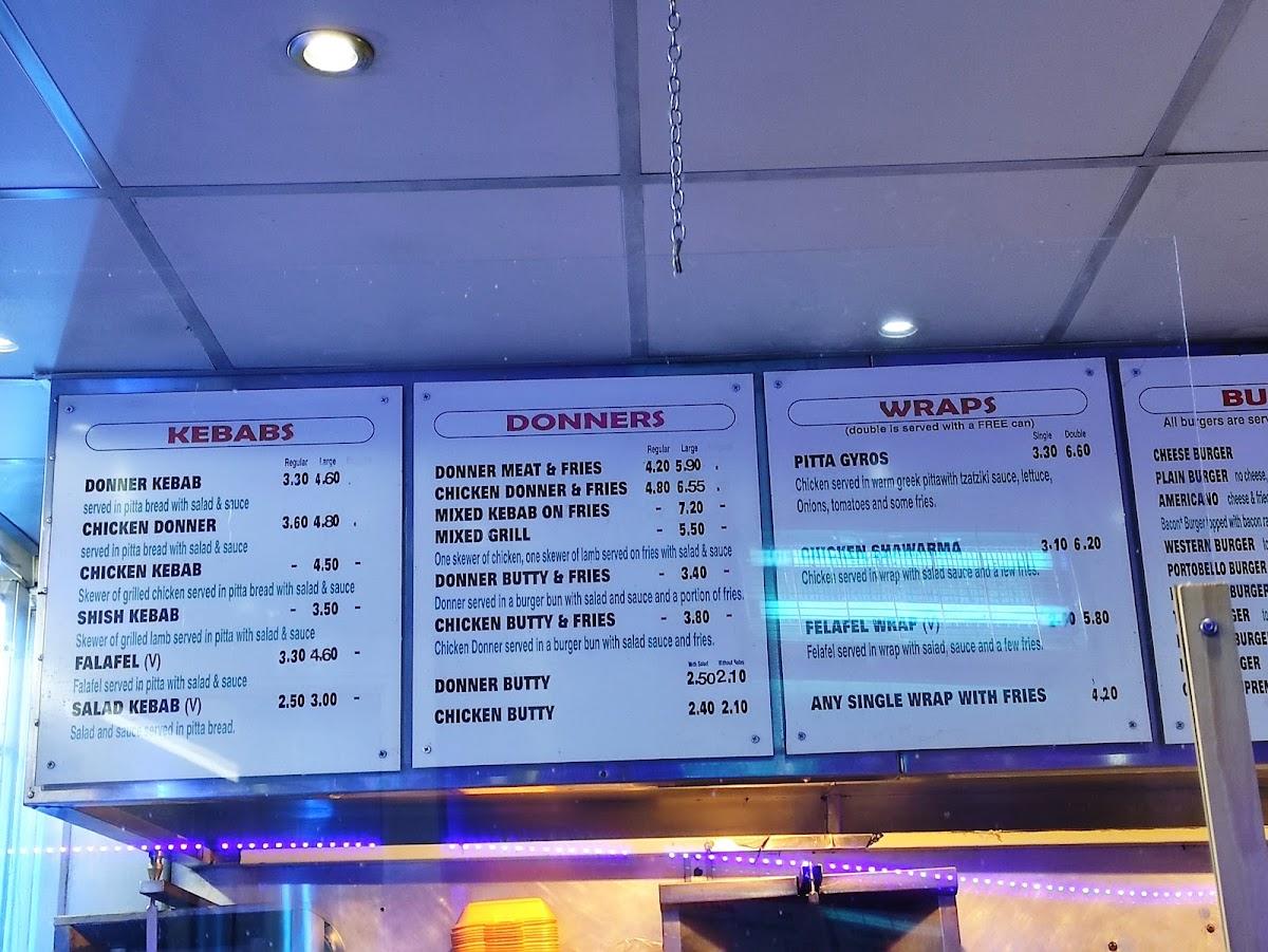 Menu at Oasis Burger Bar, Bradford, 114 Morley St