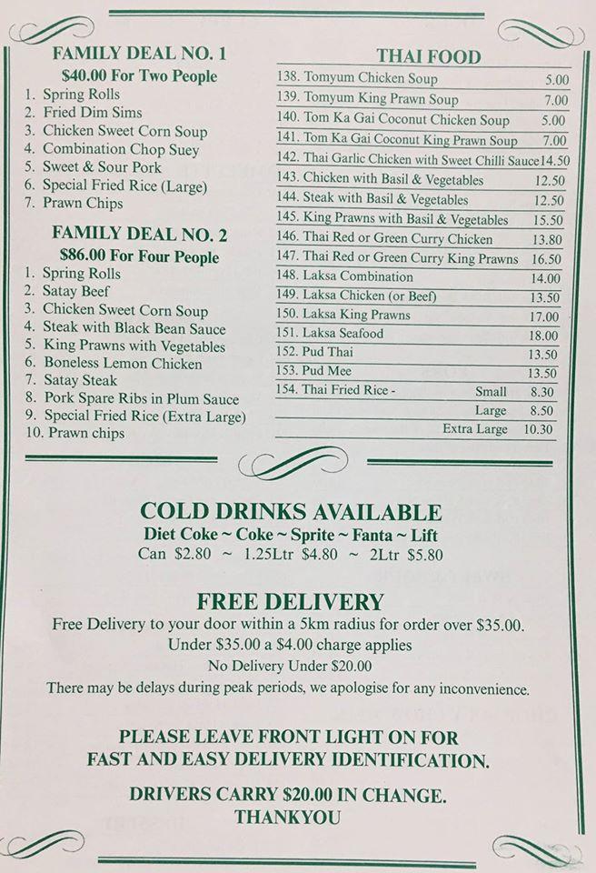 Menu at Silver Dragon Chinese Restaurant, Largs Bay