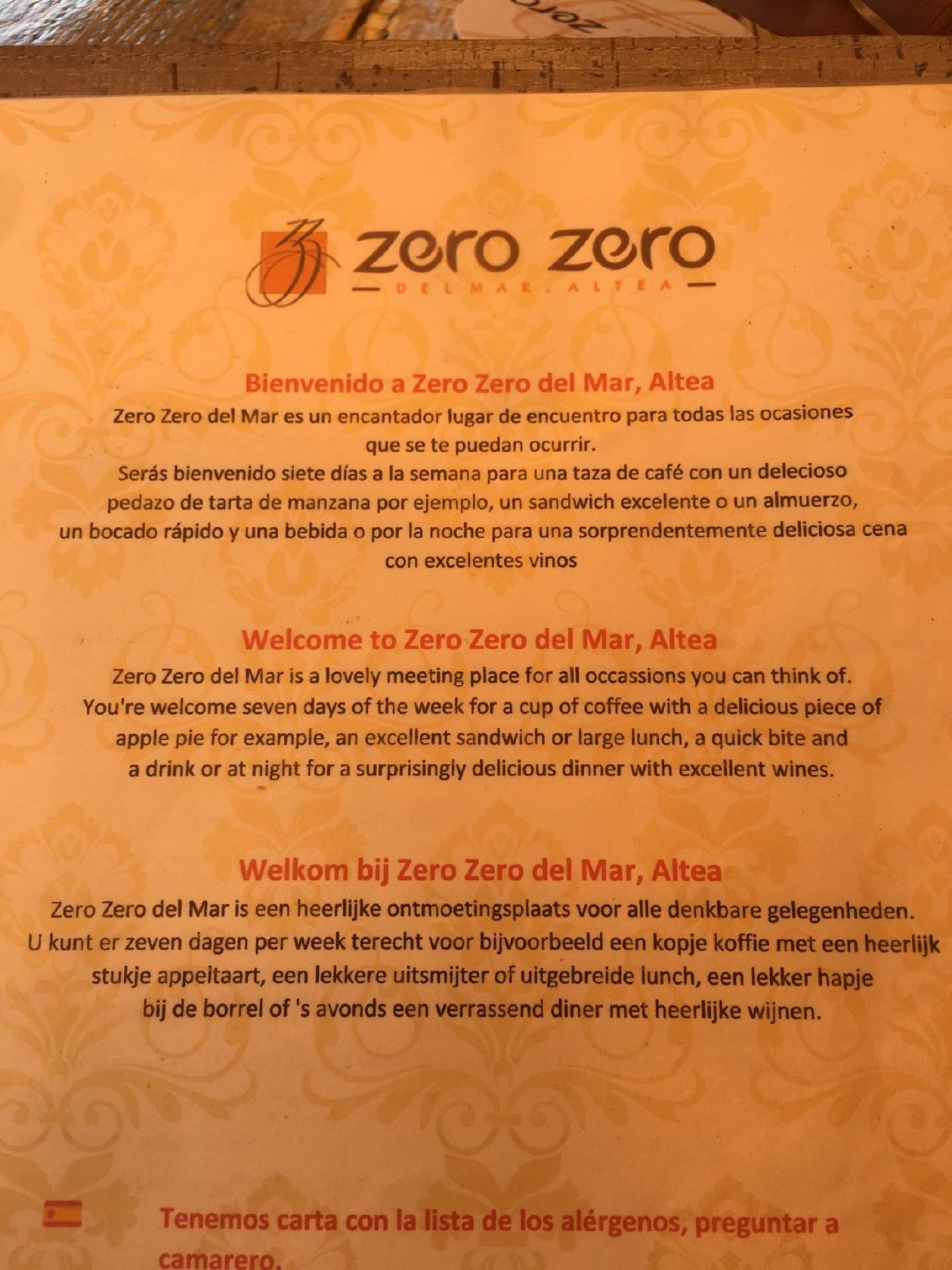 Menu at Zero Zero, Altea restaurant, Altea