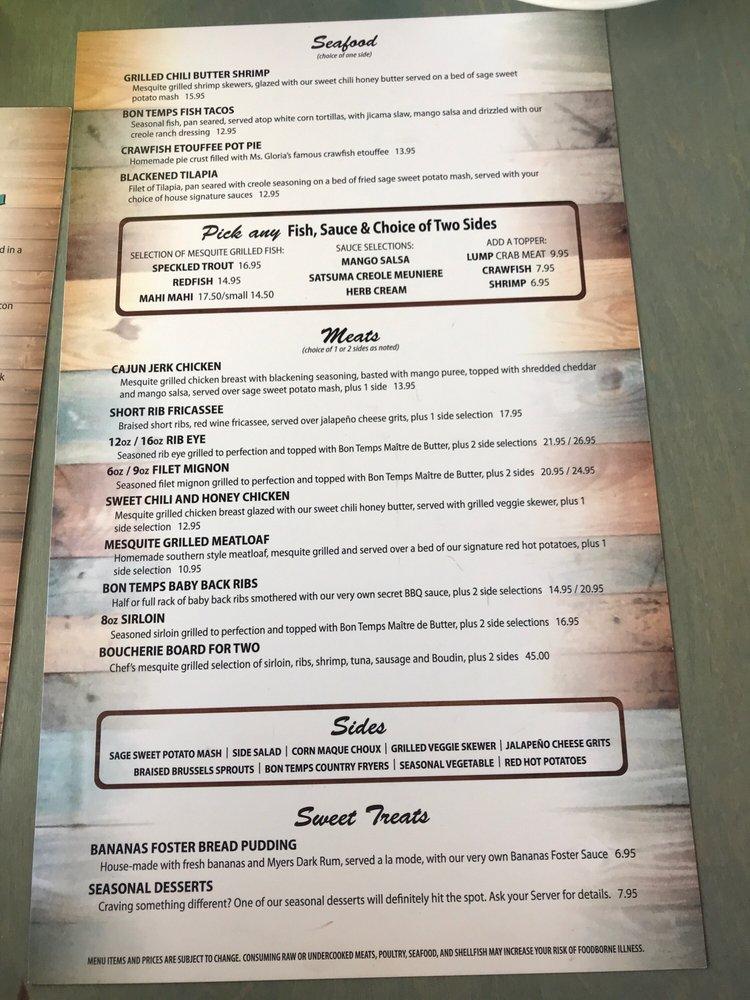 Menu at Bon Temps Grill pub & bar, Lafayette, W Pinhook Rd