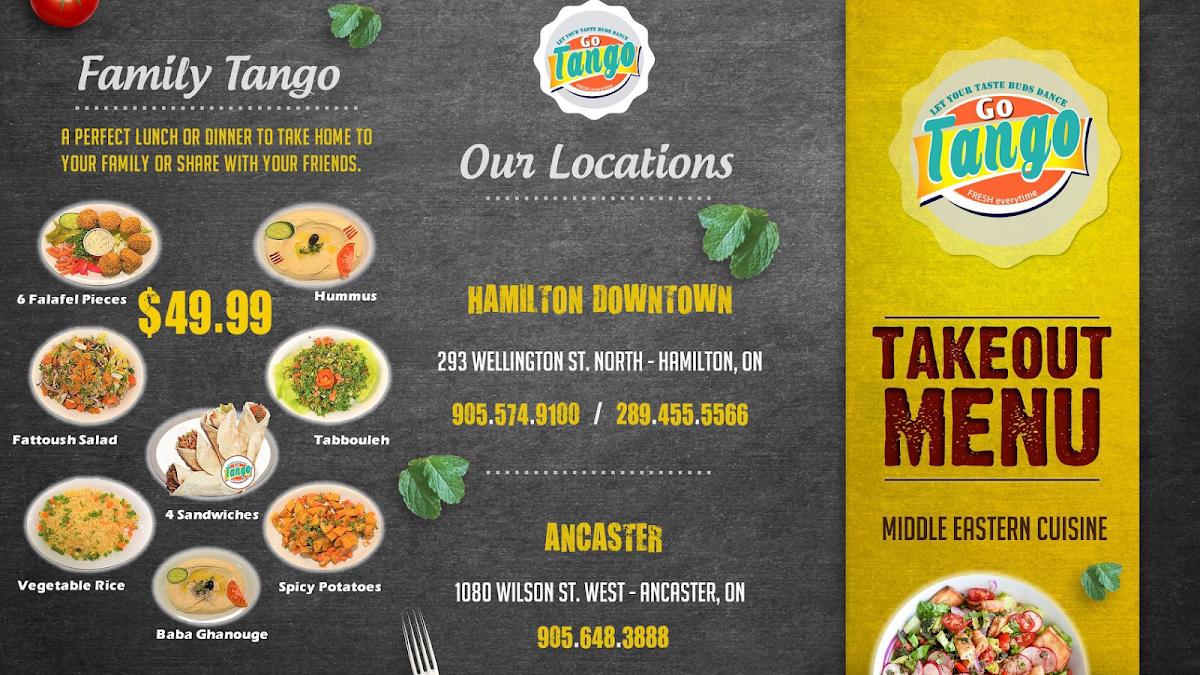 Menu at Go Tango restaurant, Hamilton