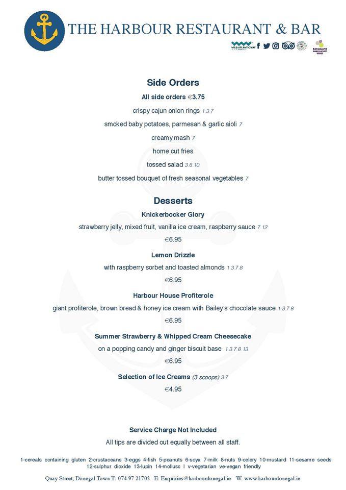 Menu at The Harbour Restaurant & Bar, Killybegs