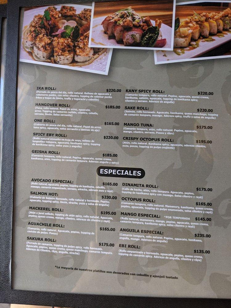 Carta del restaurante Kahe Sushi, San José del Cabo