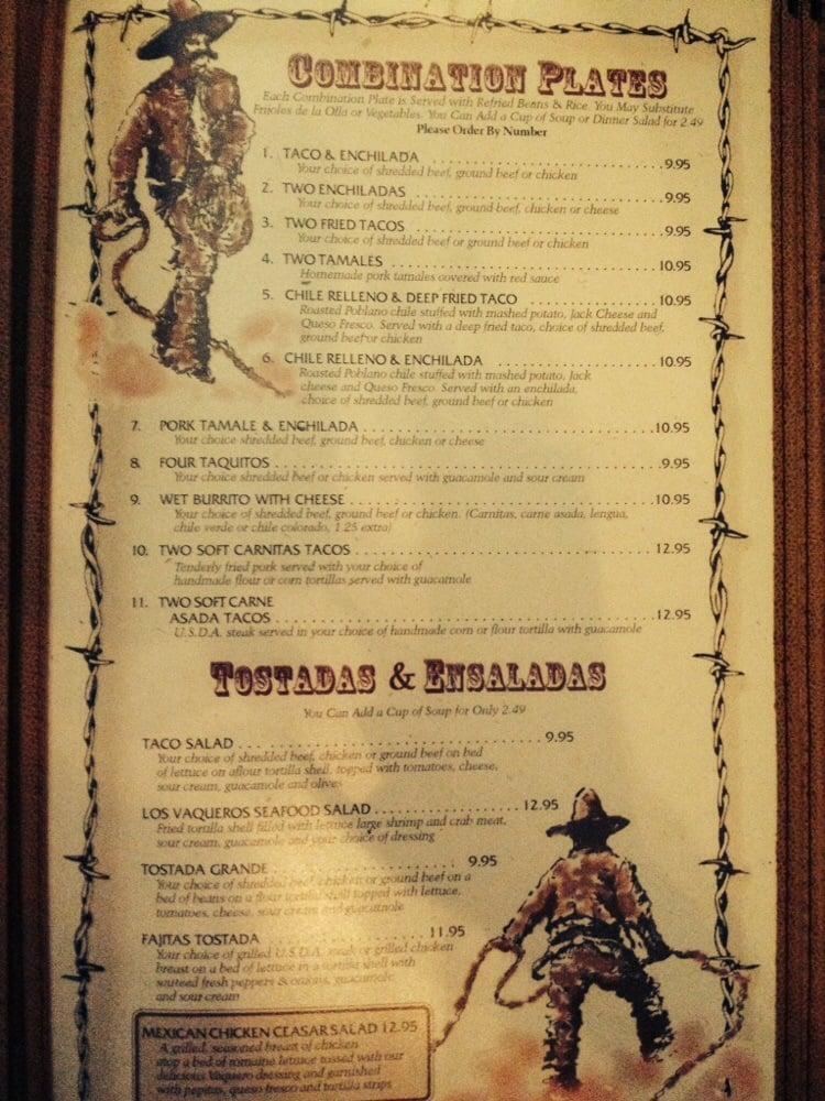 Menu at Los Vaquero's Mexican Grill restaurant, Hemet