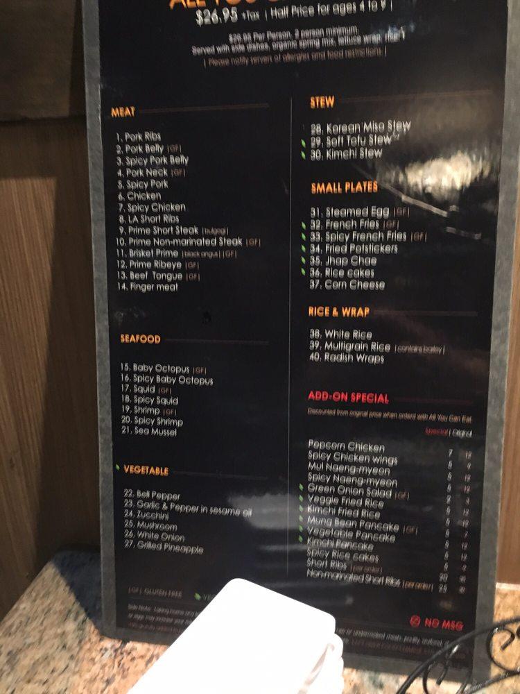 Menu at Ohgane Korean BBQ Concord, Concord