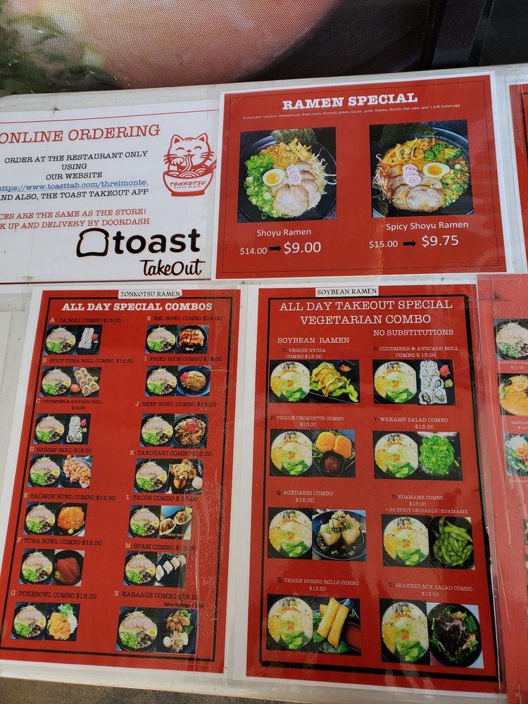 Menu at Tonkotsu House Ramen restaurant, El Monte