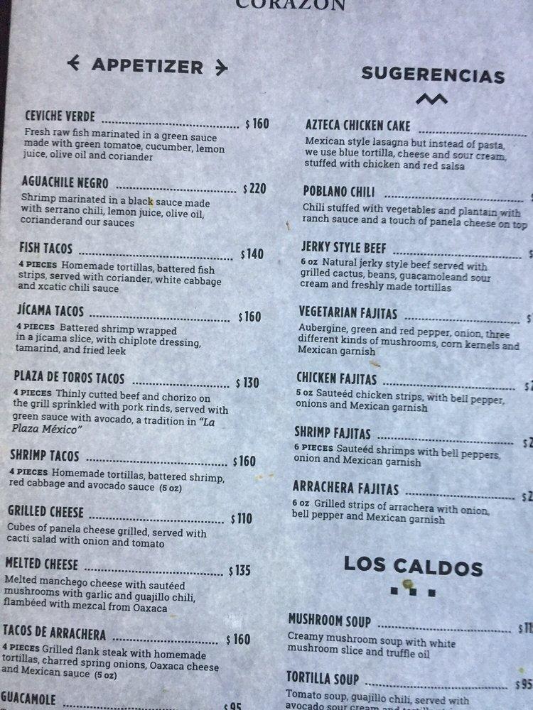 Carta del restaurante Aldea Corazón, Playa del Carmen, 5a. Avenida Col ...