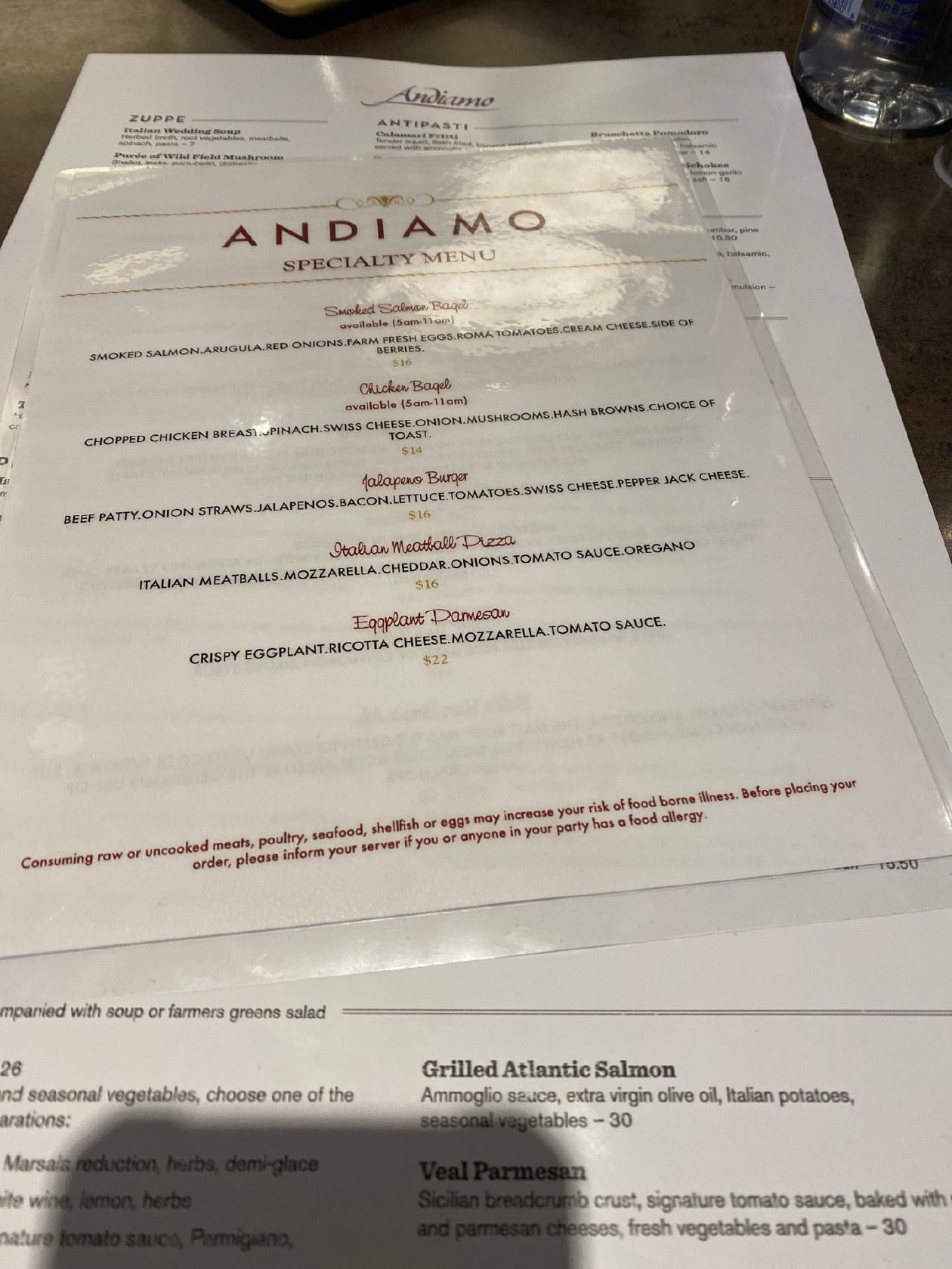 Carta del pub y bar Andiamo, Romulus, Detroit Metropolitan Wayne County ...