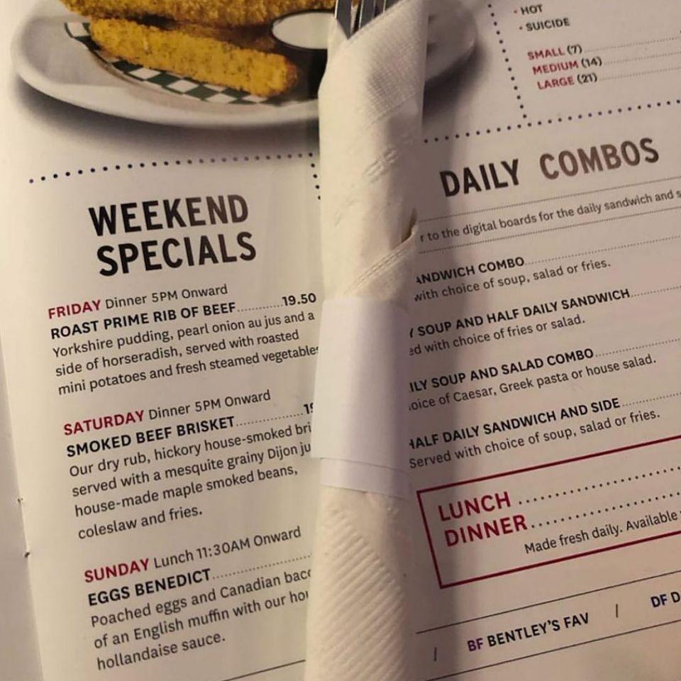 Menu at Bentley's Bar Inn & Restaurant, Stratford