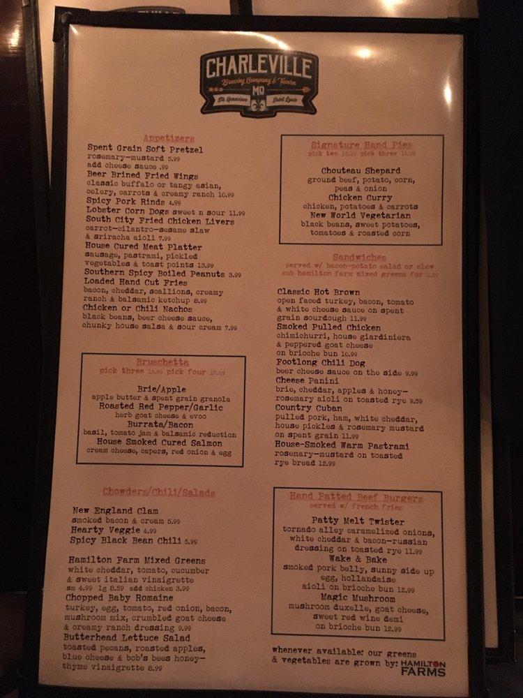 Menu at Charleville Brewing Company pub & bar, St. Louis