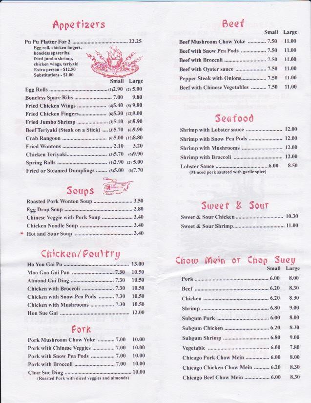 Menu at China Empress restaurant, Winthrop