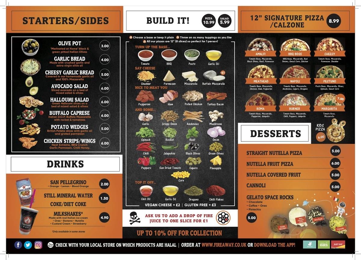 Menu at Fireaway pizzeria, Norwich