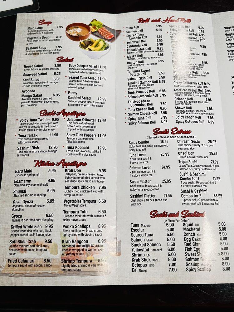 Menu at Kiko Japanese Cuisine restaurant, Winter Springs