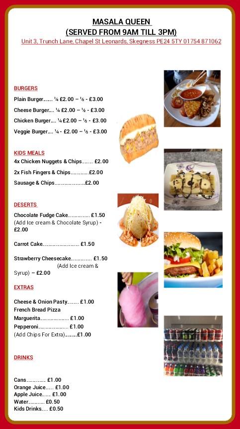 Carta del restaurante Masala Queen, Skegness