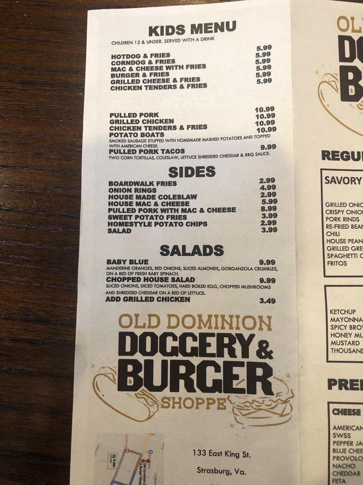 Menu at Old Dominion Doggery & Burger Shoppe restaurant, Strasburg