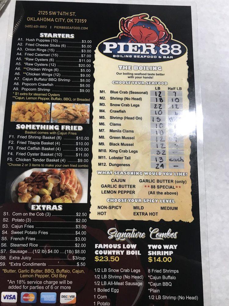 Menu at Pier 88 Boiling Seafood & Bar OKC, Oklahoma City