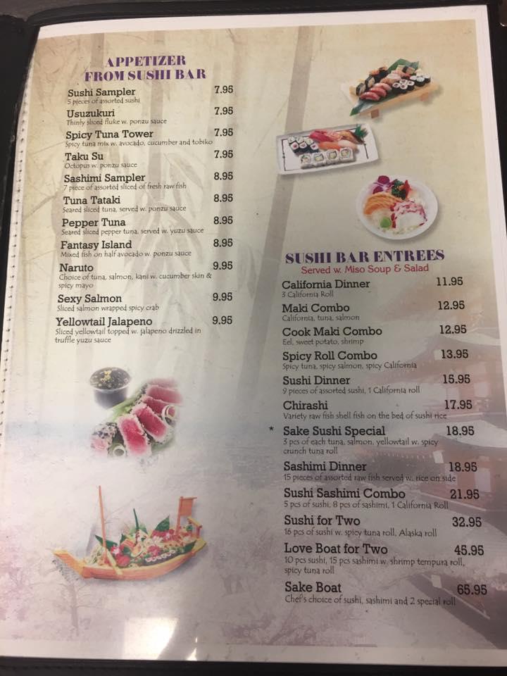 Menu at Sake Japanese Restaurant, Brookings