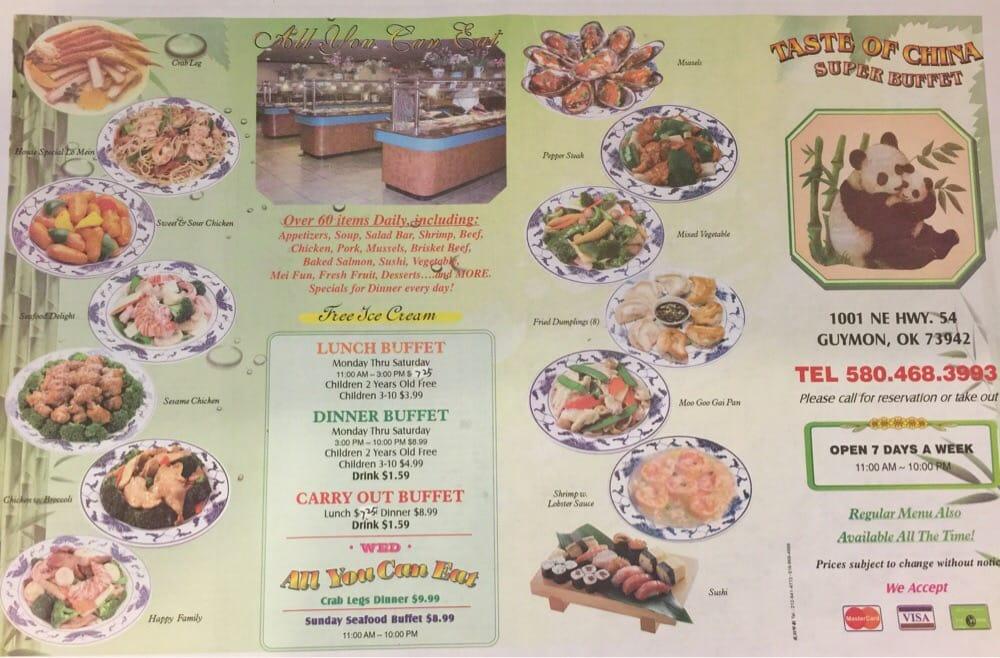 Menu at Taste of China restaurant, Guymon