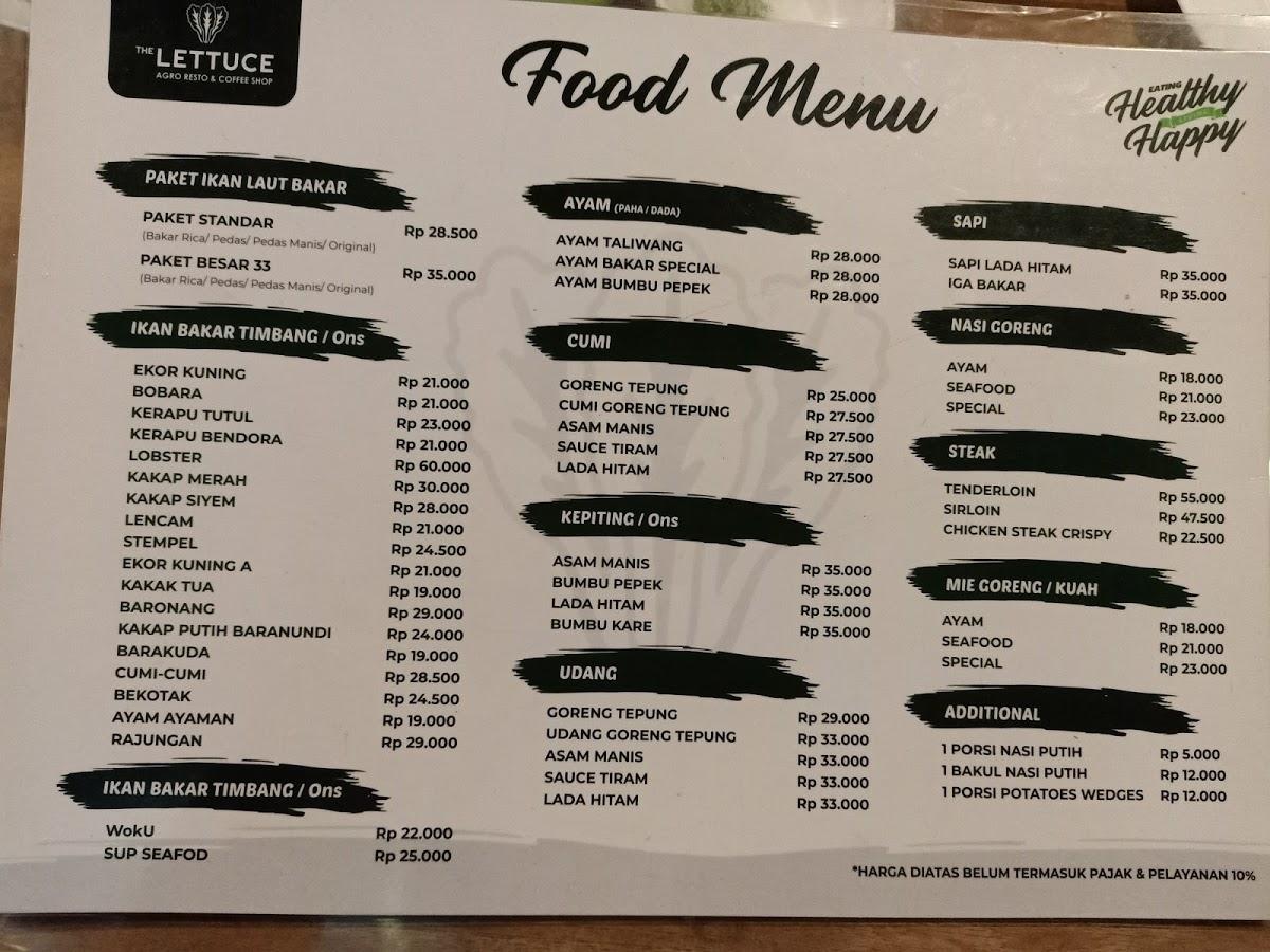 Menu at The Lettuce Agroresto & Coffee Shop restaurant, Batu