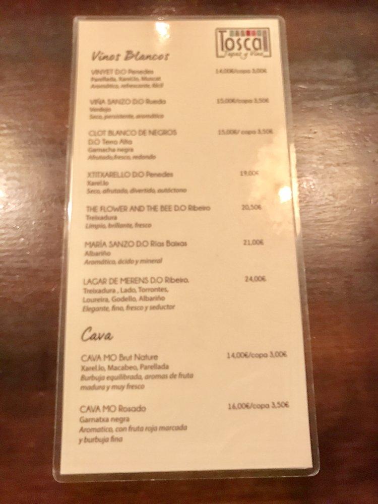 Menu at Tosca Tapas y Vino pub & bar, Barcelona