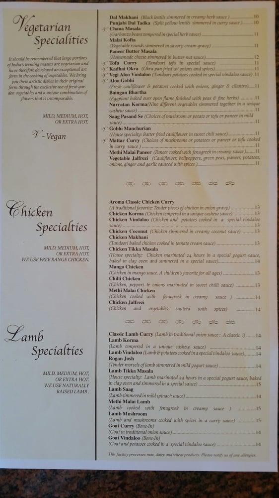 Menu at Aroma restaurant, Napa