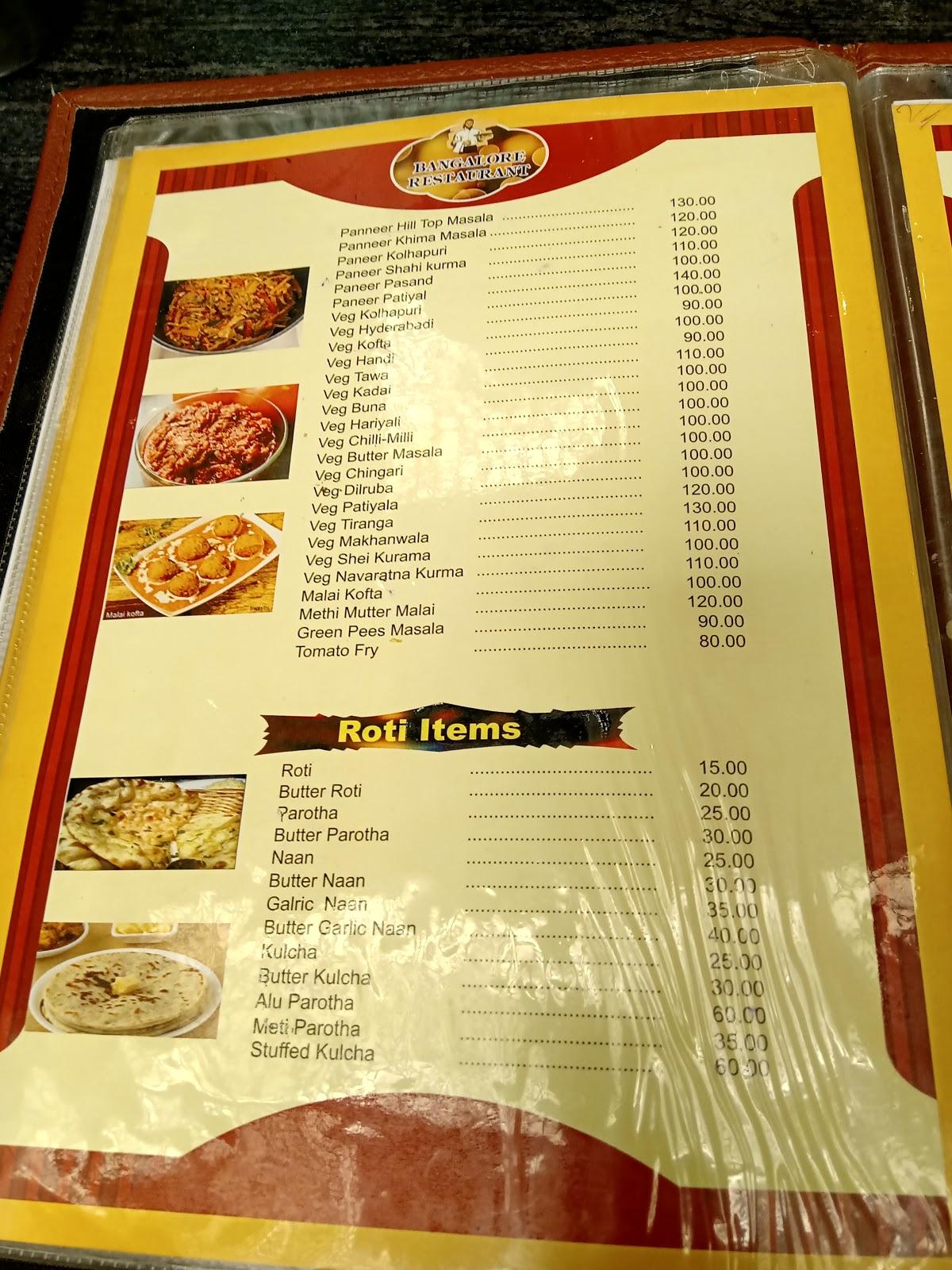 Menu at Bangalore Restaurant, Vijayapura