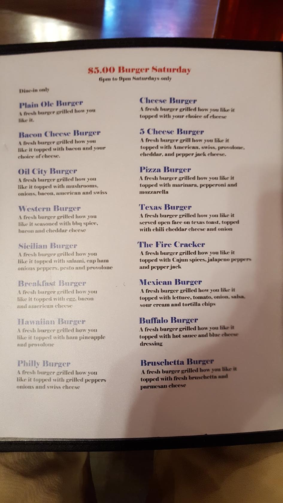 Menu at Double Play Sports Bar, Oil City, 45 Seneca St