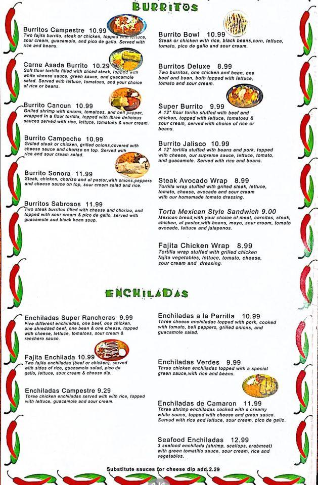 Menu at El Campestre restaurant, Ontario