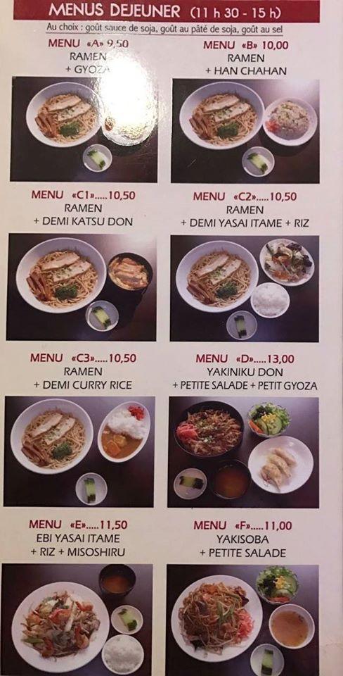 Menu au SAKURA RAMEN さくらラーメン restaurant, Paris