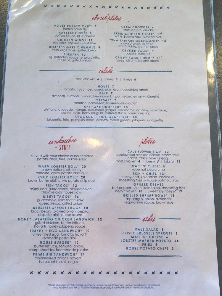 Menu at The Montauk restaurant, Scottsdale