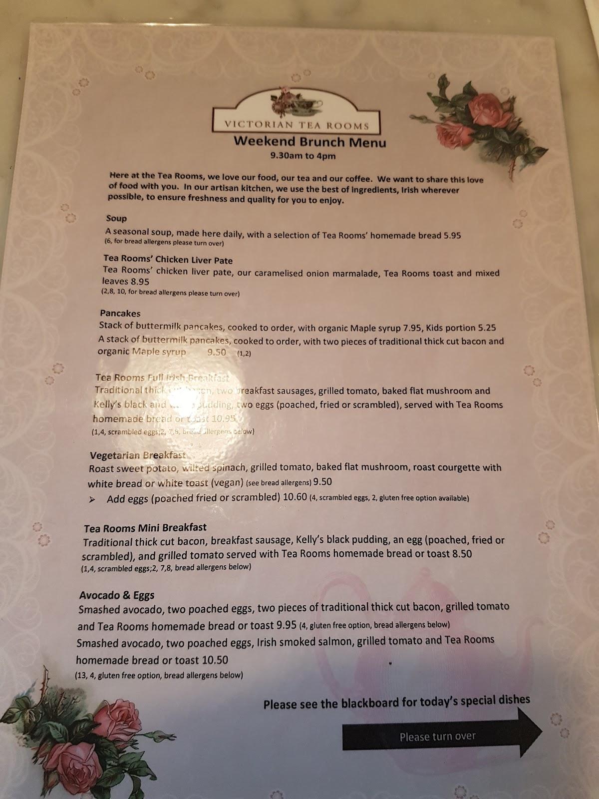 Carta del restaurante Victorian Tearooms, Straffan, Straffan Courtyard