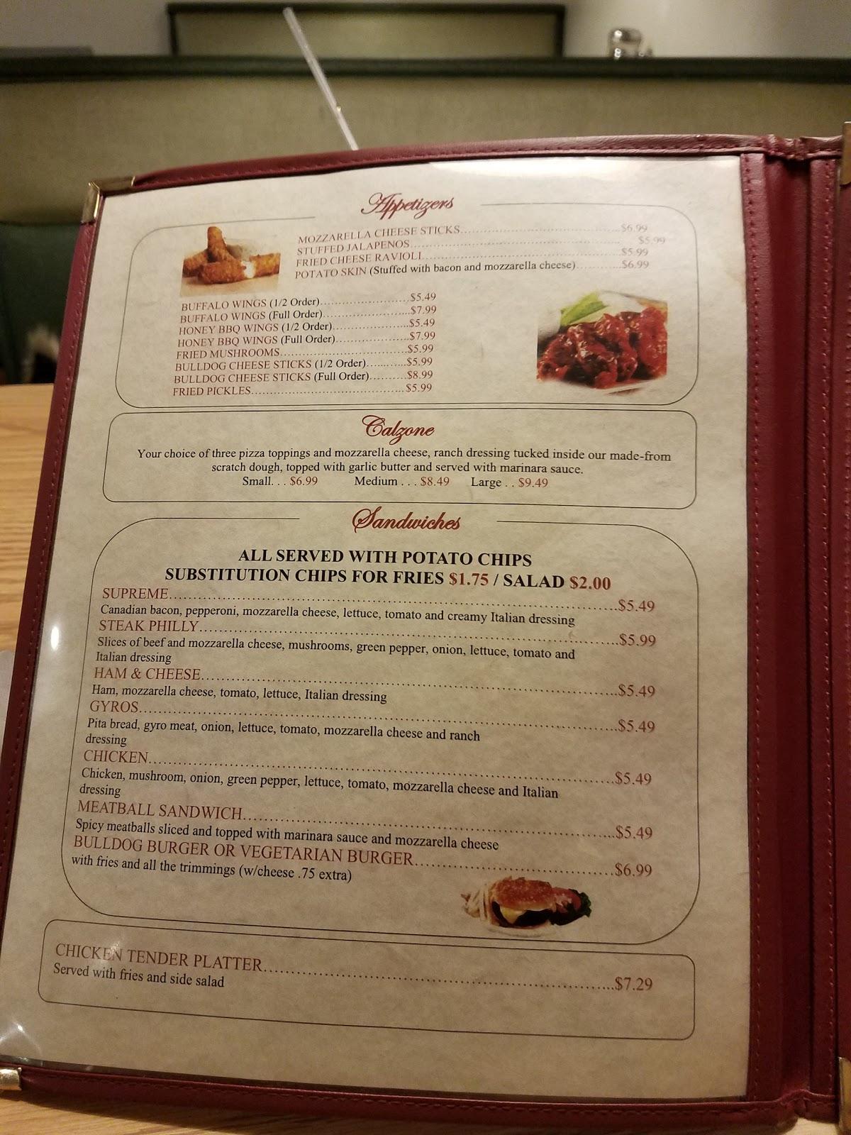 Menu at Bulldog Pizza pizzeria, Jefferson