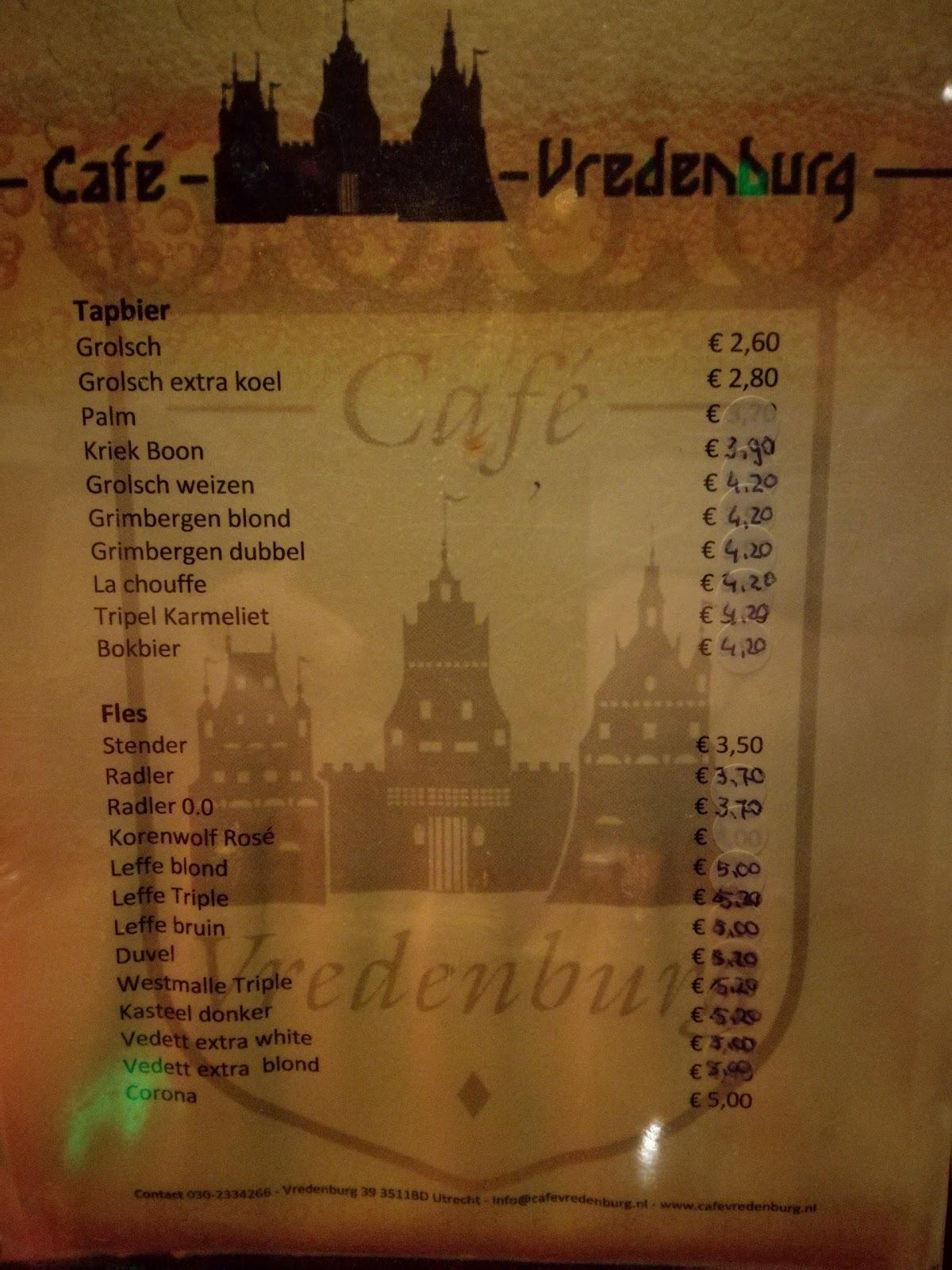 Speisekarte von Café Vredenburg, Utrecht