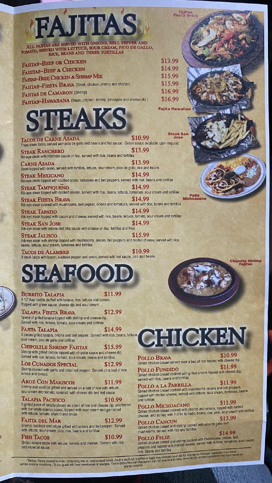 Menu at Fiesta Brava restaurant, Falls City