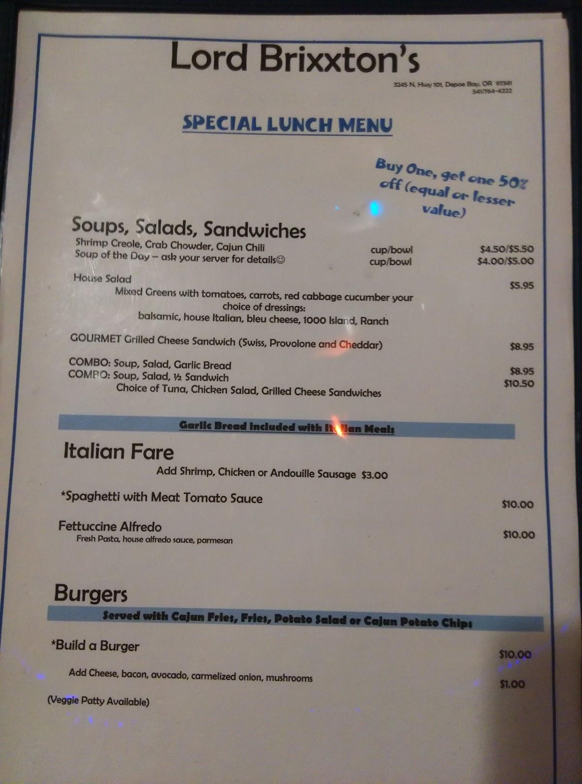 Menu at Fishing Rock Eatery & Lounge restaurant, Depoe Bay