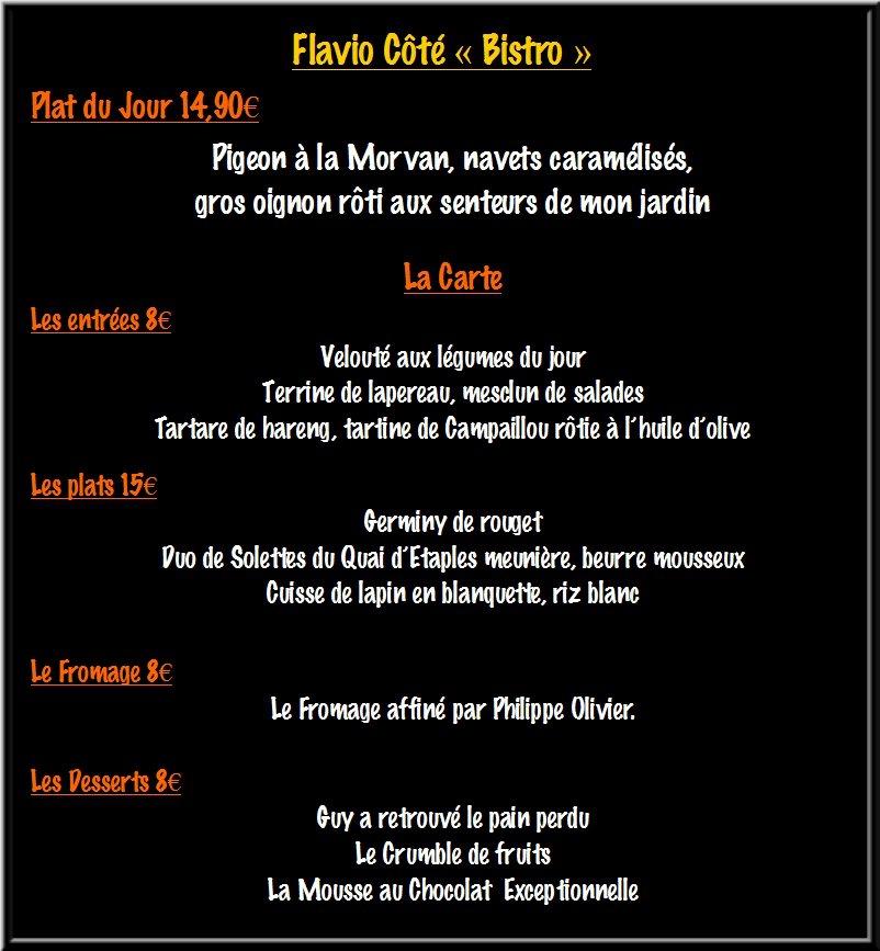Menu au Flavio Bistro Le Touquet restaurant, Le Touquet-Paris-Plage