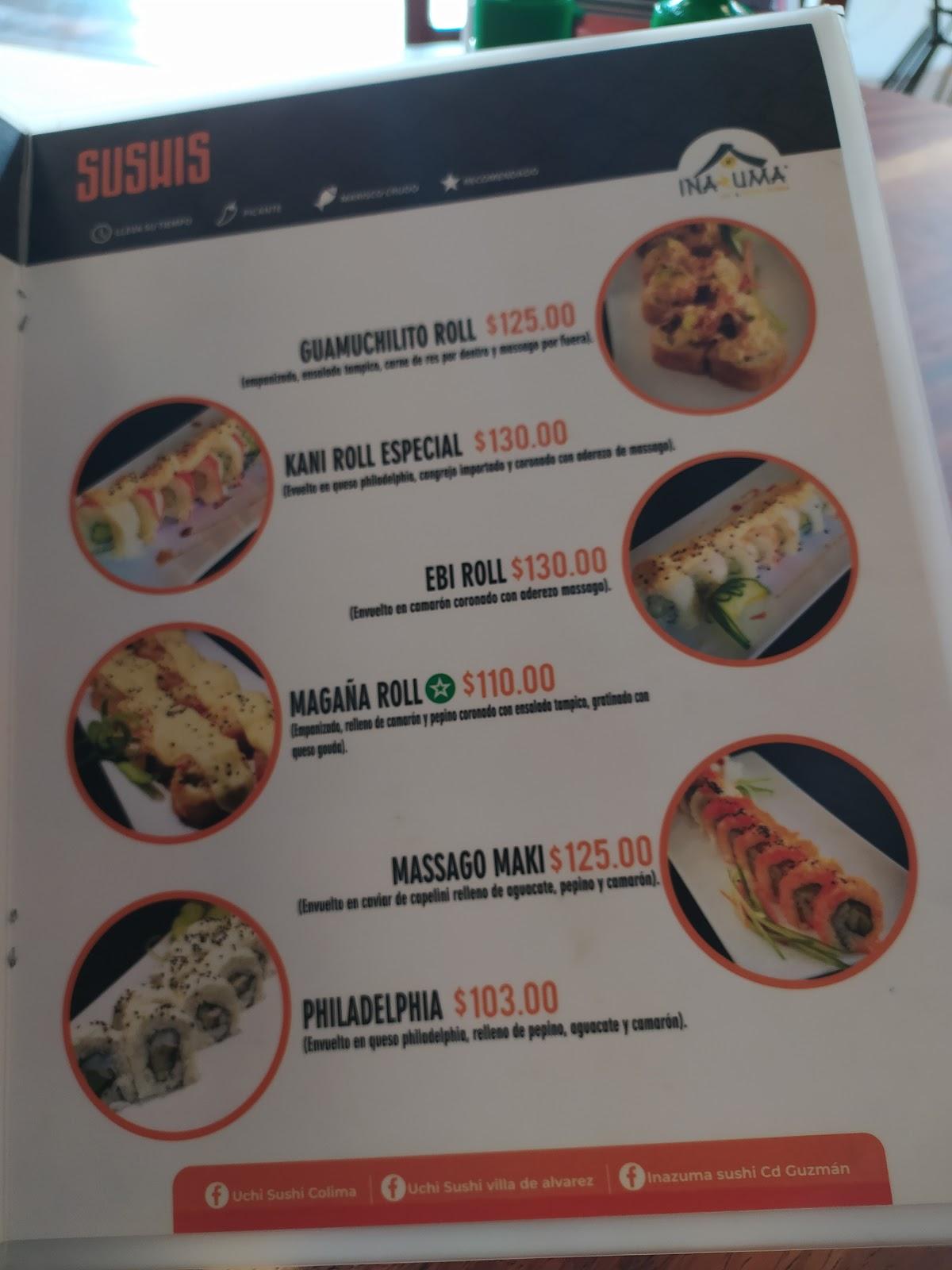 Carta del restaurante Inazuma Sushi Cd. Guzmán, Ciudad Guzmán