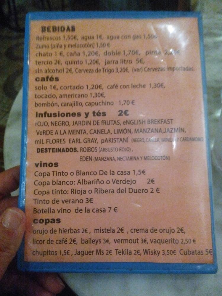 Menu at Kaf Café, Valencia
