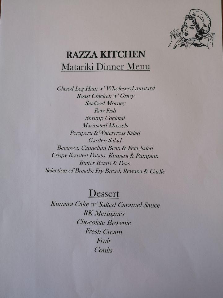 Menu at RAZZA Kitchen Waipu restaurant, Waipu