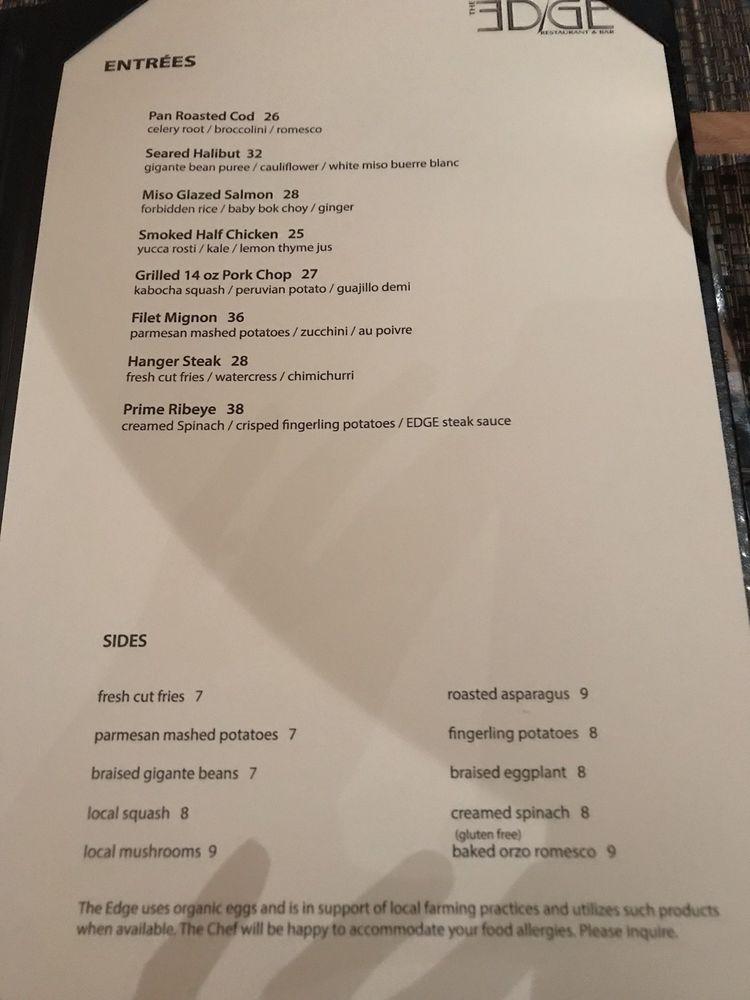Menu at The Edge Restaurant, Jackson